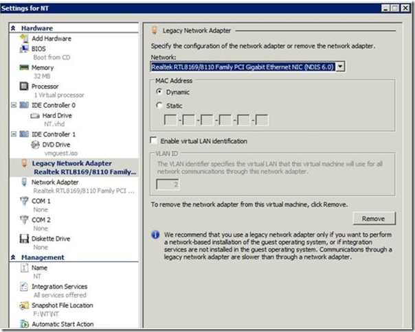 SCCM 2012: A legacy network adapter : Hyper - V
